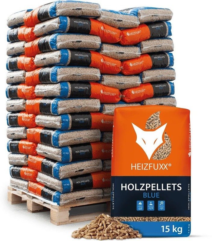 Heizfuxx Holzpellets „Blue“ – 975 kg (65 x 15 kg Säcke) – TRAILER UND ...